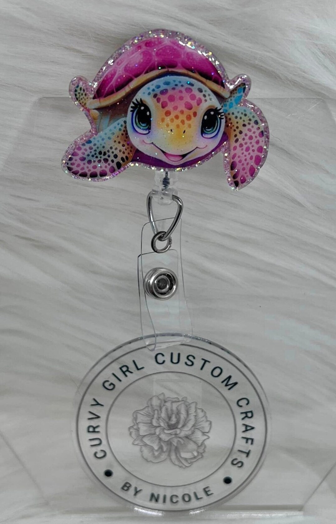 Pastel Glitter Sea Turtle, Glitter Badge Reel, Retractable ...