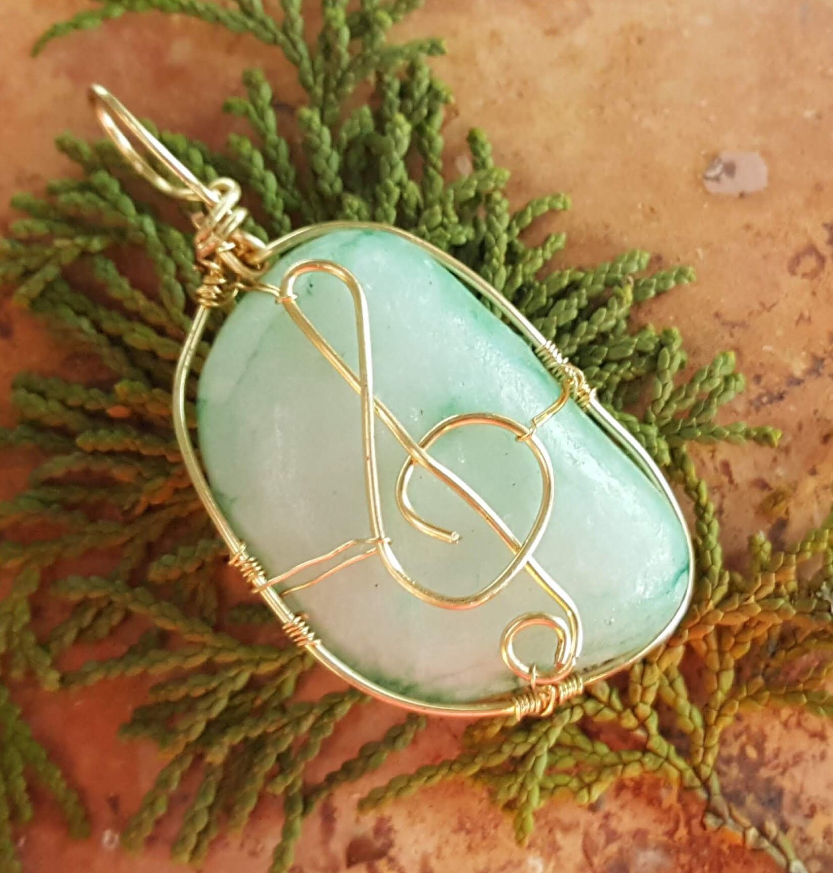 Music Treble or Bass Clef Stone Pendants, Reversible, Gold or Silver ...