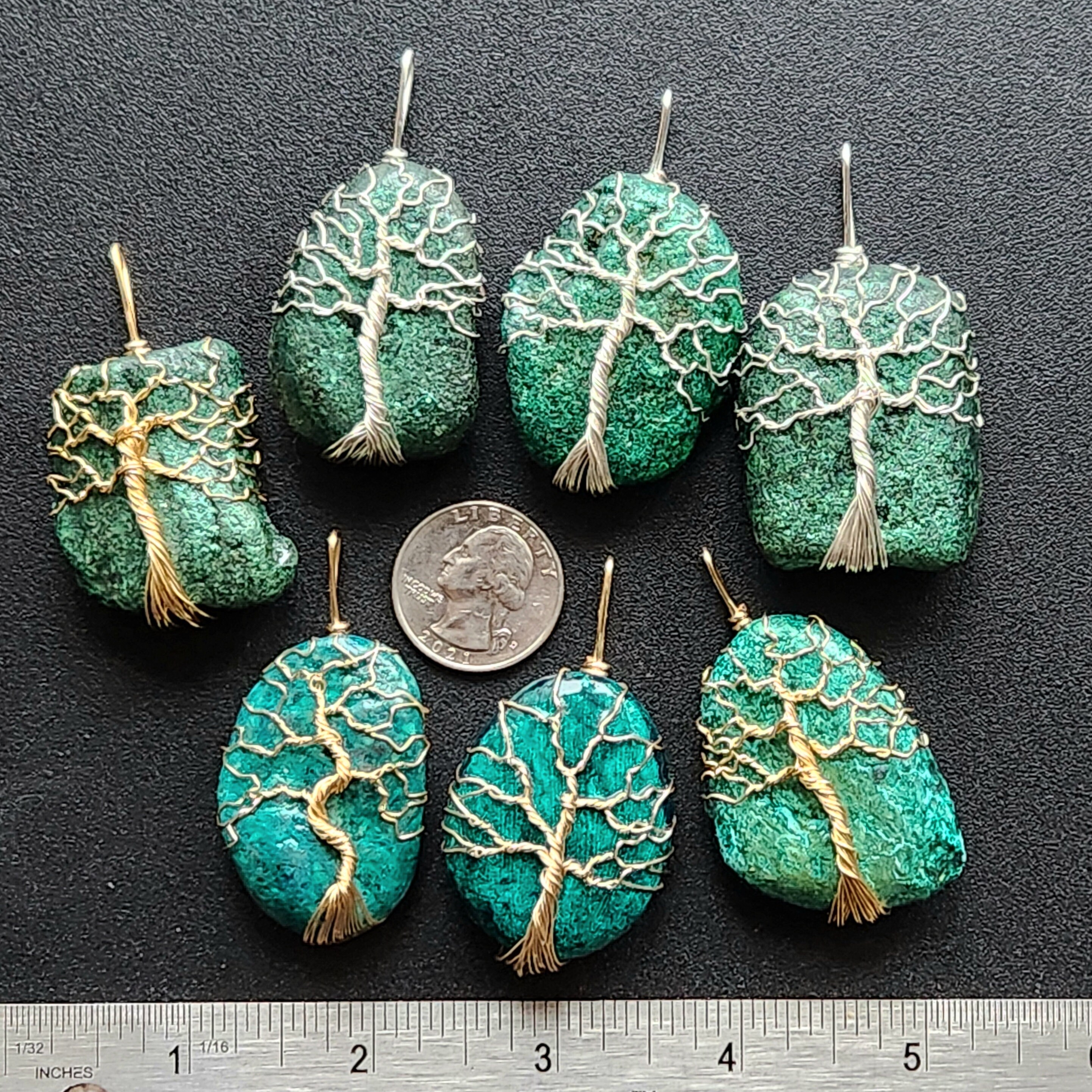 Green Tree of Life Stone Pendant With Silver or Gold Wire Wrapping - Etsy