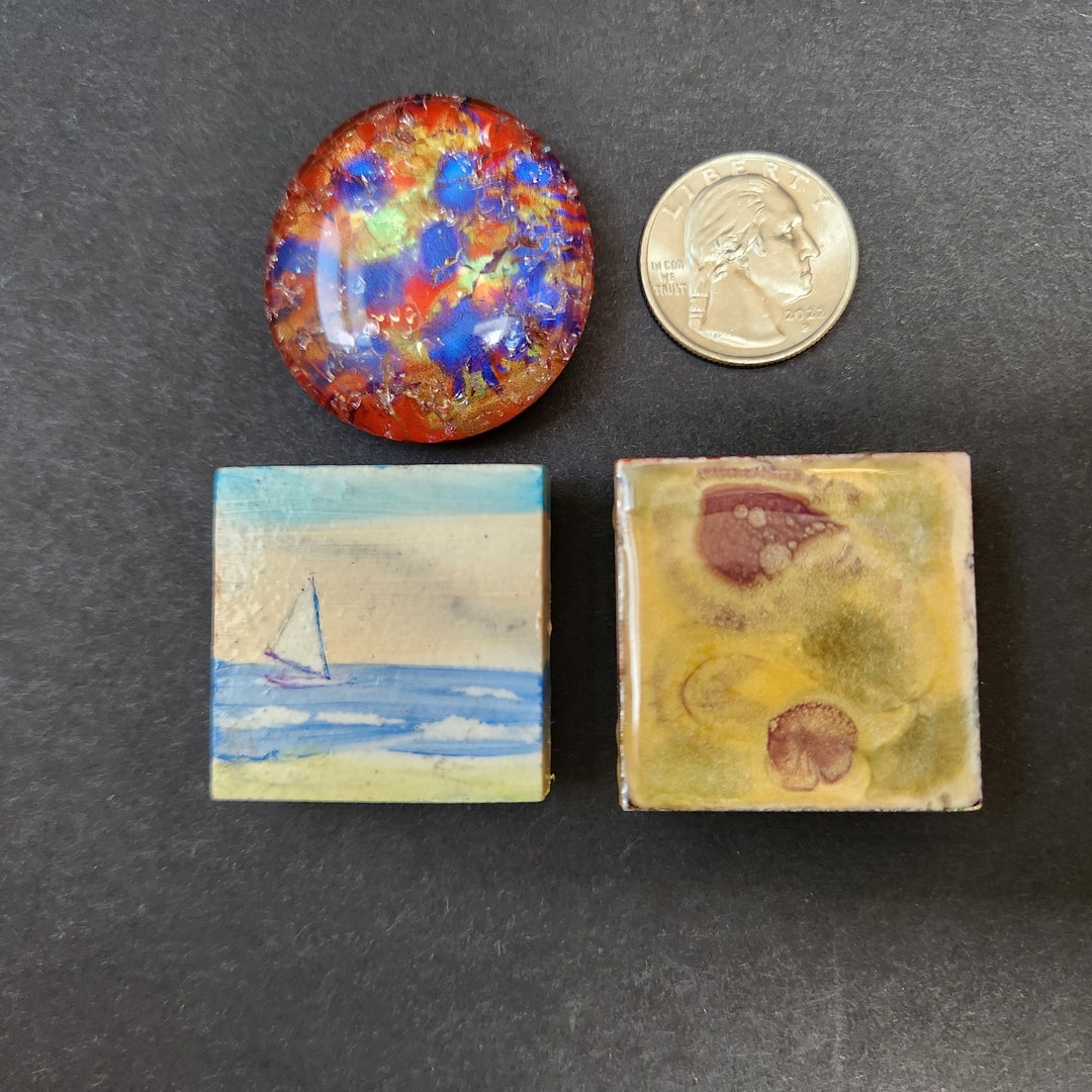 Hand Painted Sail Boat Magnets on Upcycled Tiles, Red Abstract Glass - Etsy