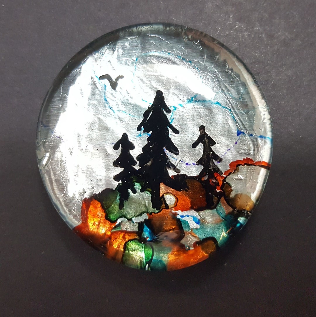 Mountain Landscape Magnets, Pine Scenes, Brilliant Alcohol Inks, Hand ...
