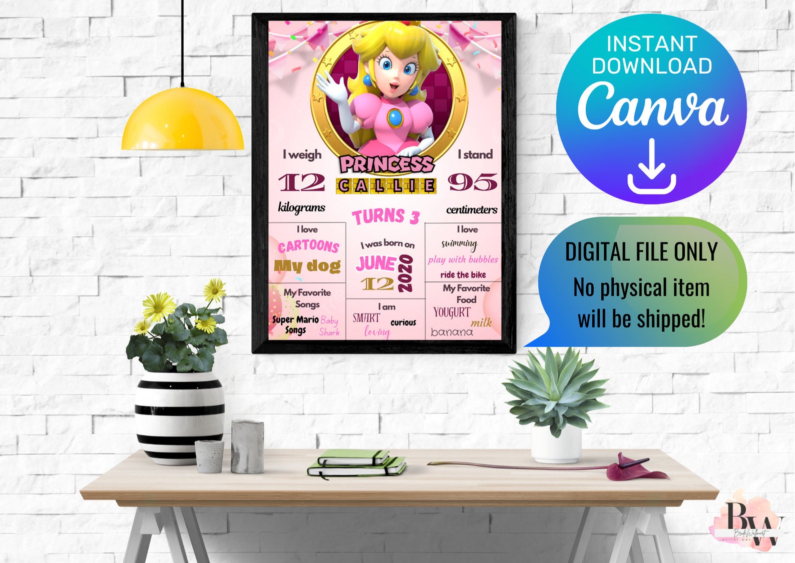 Princess Peach Super Mario Milestone Board: Editable and Personalized ...