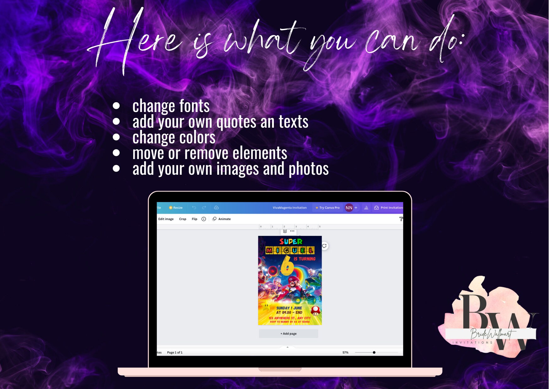 Princess Peach Super Mario Milestone Board: Editable and Personalized ...