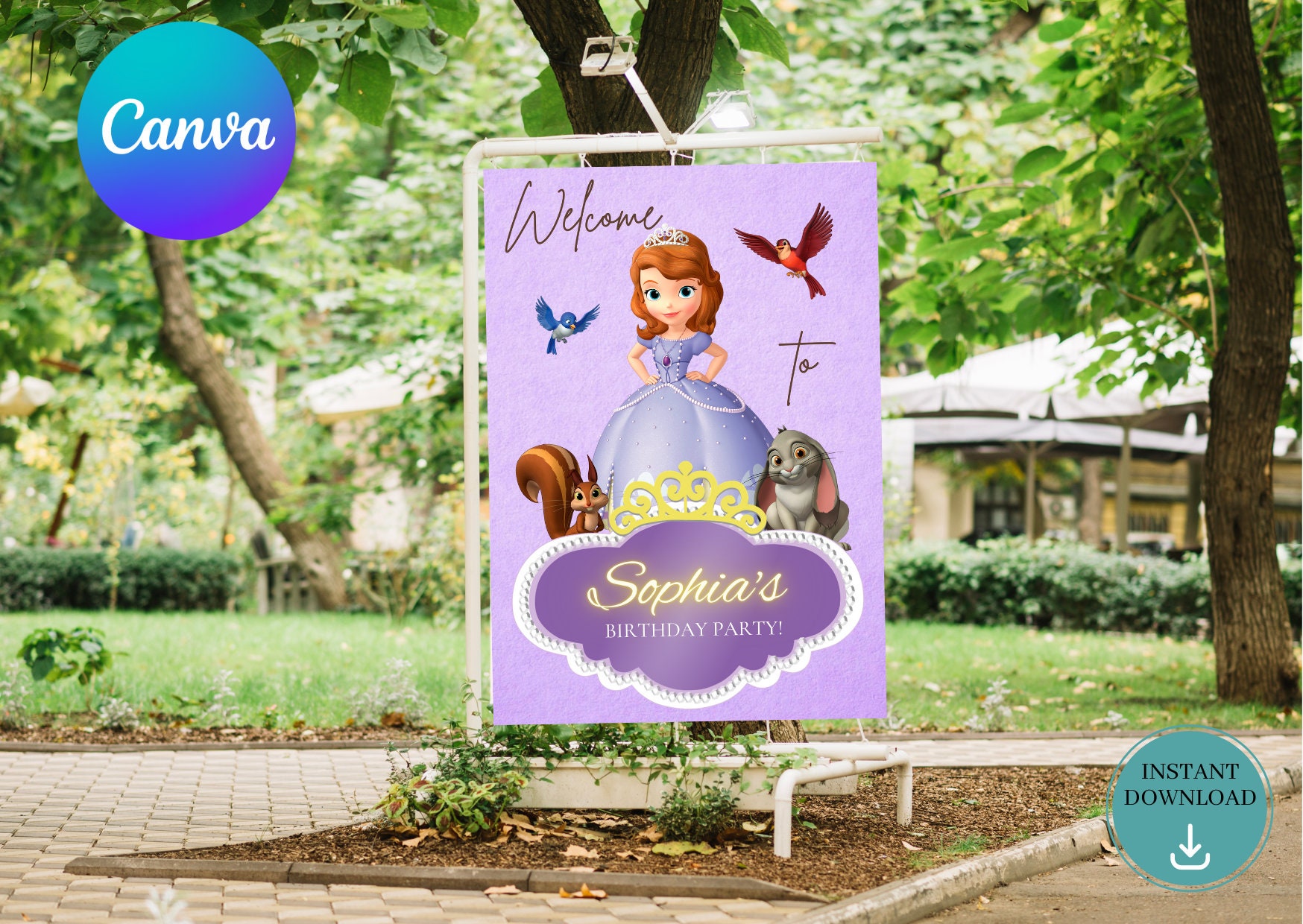Sofia the First Welcome Sign Editable in Canva Princess Birthday Party ...