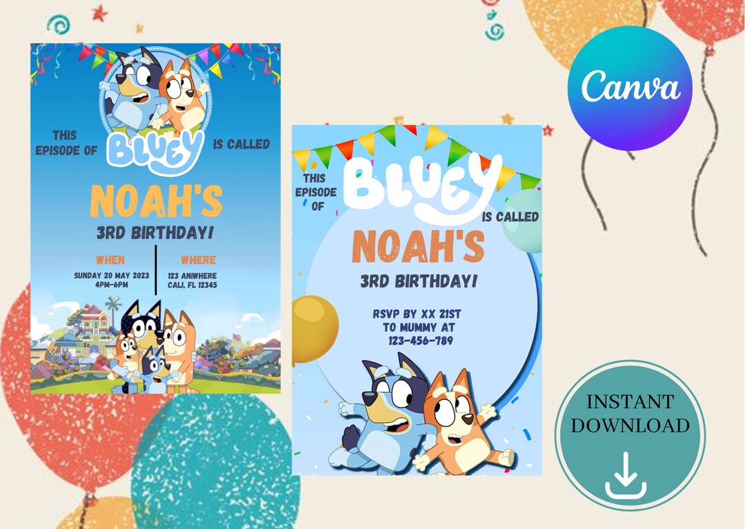 Bluey Invitation Template Editable in Canva Personalized - Etsy