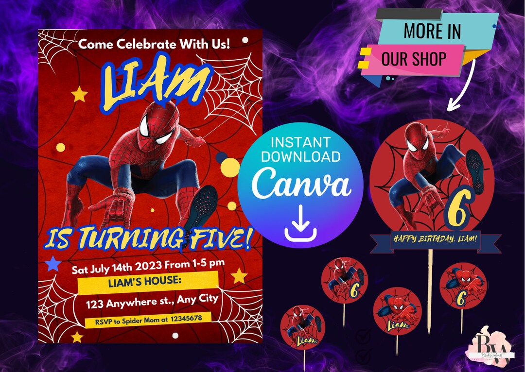 Spiderman Birthday Invitation | Editable Canva Template | Superhero ...