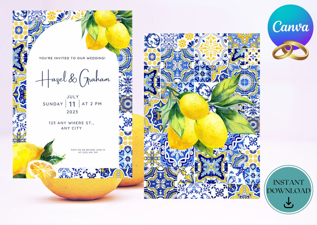 Mediterranean Italian Wedding Invitation, Lemon Wedding Invitation ...