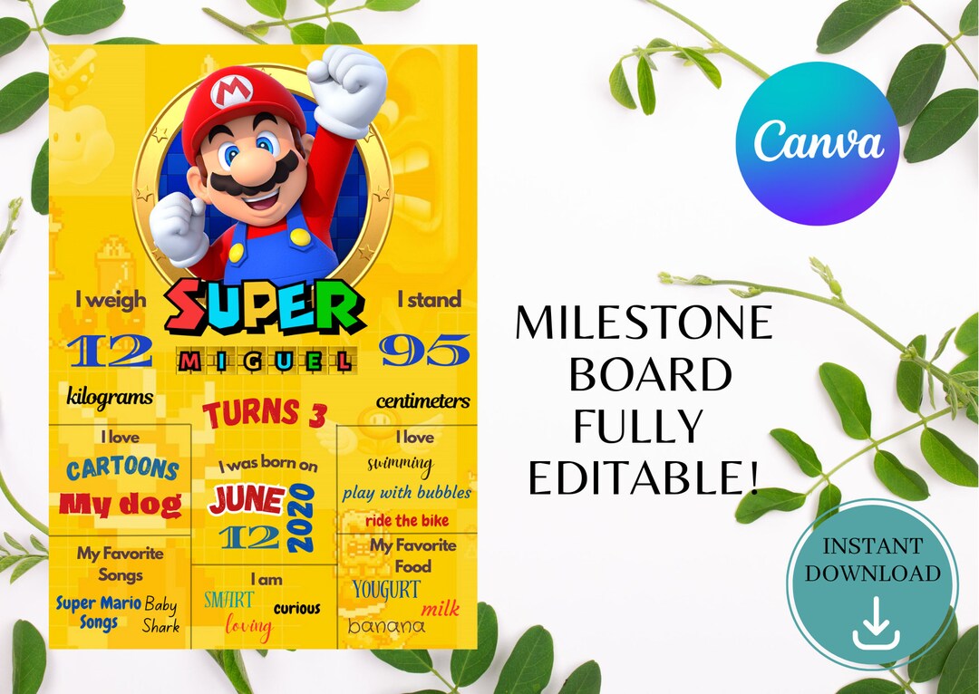 Super Mario Milestone Board Template Editable in Canva - Etsy