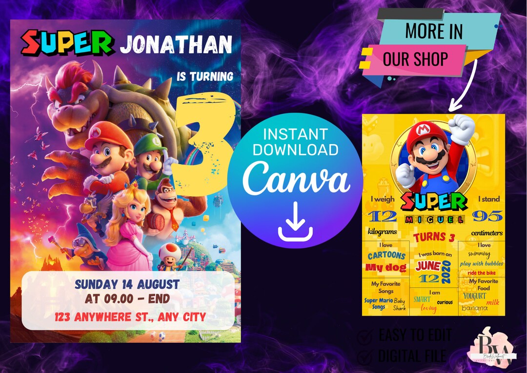 Super Mario Birthday Invitation: Editable and Printable Digital ...