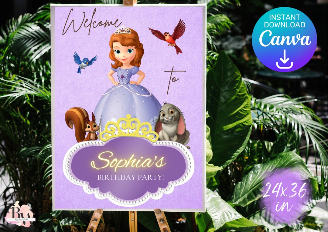 Sofia the First Welcome Sign | Editable in Canva | Princess Birthday ...