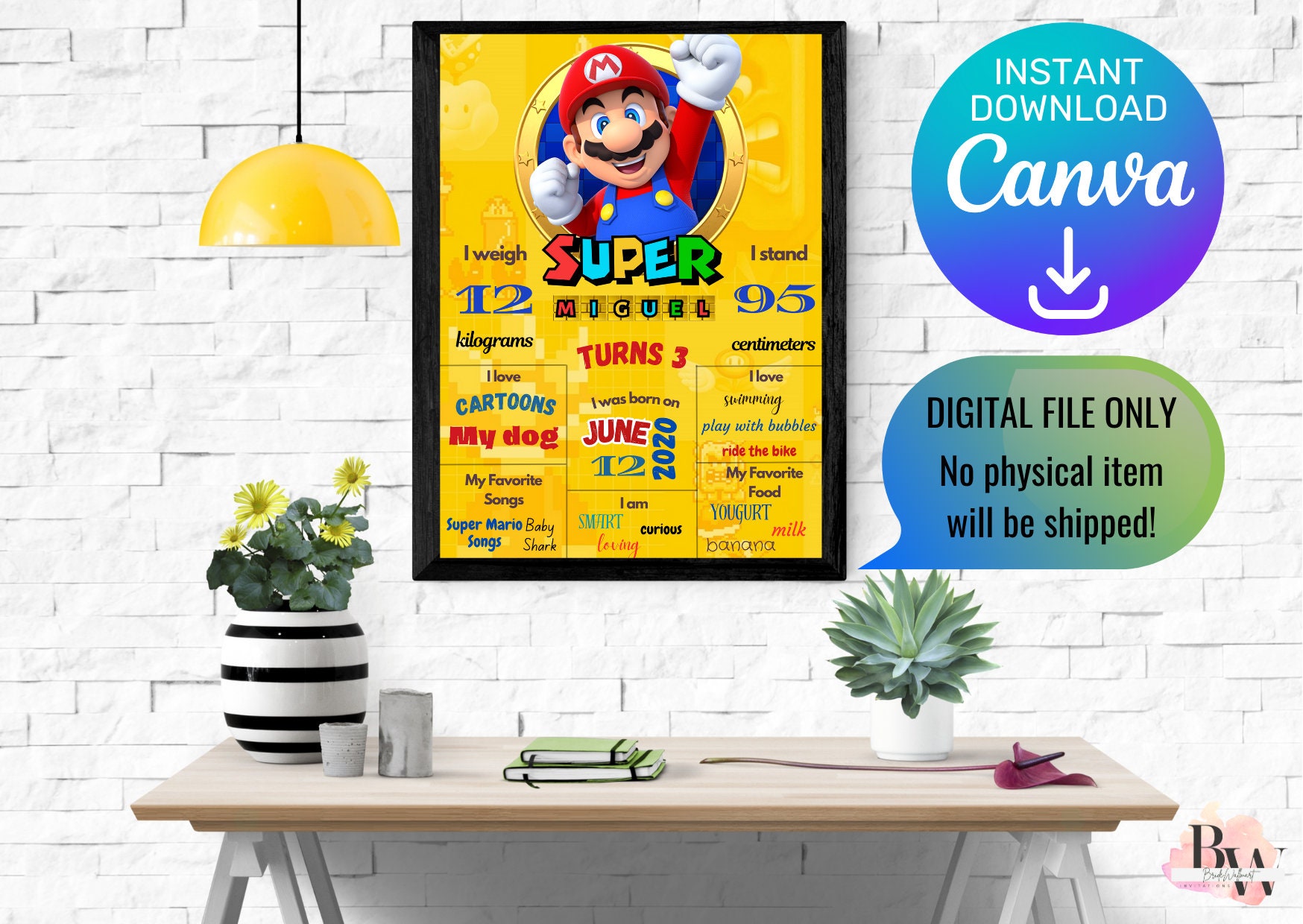 Super Mario Milestone Board Template: Editable and Personalized Digital ...