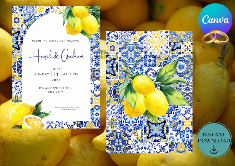 Mediterranean Italian Wedding Invitation Lemon Wedding - Etsy