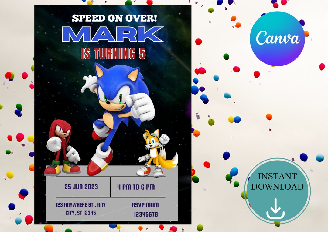 Sonic Invitation Template Editable in Canva Personalized - Etsy