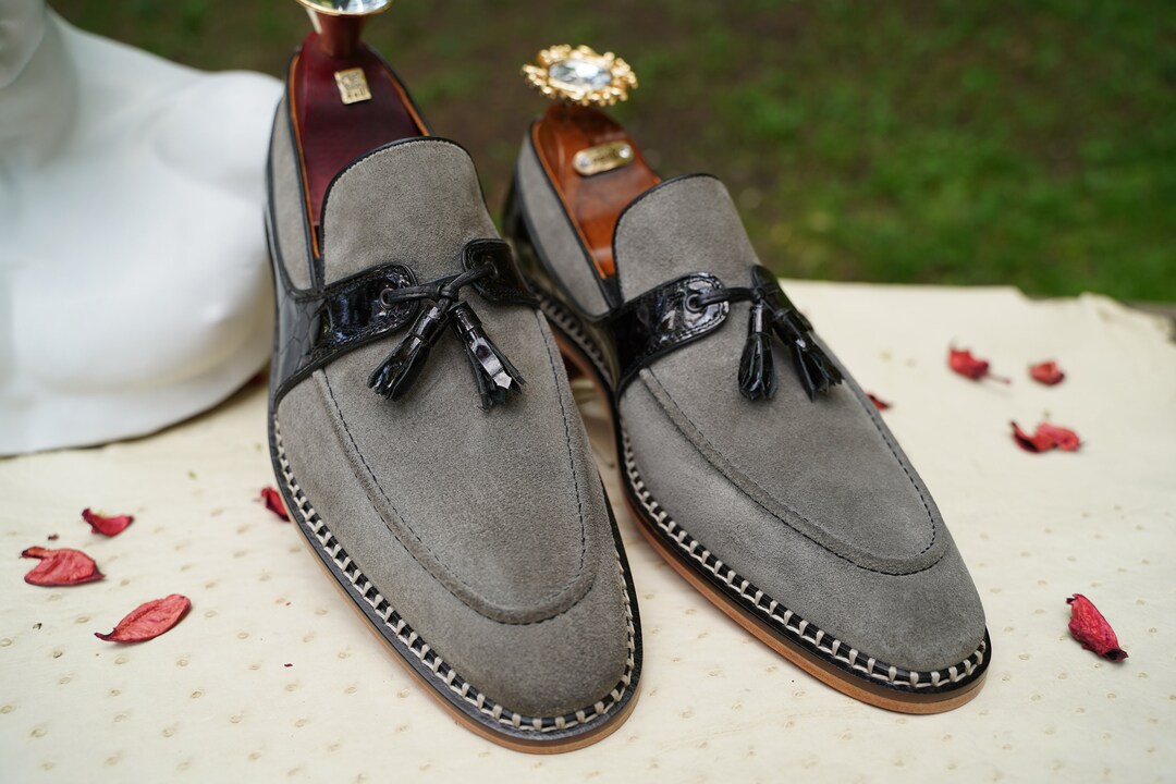 Gray Men Loafers Handmade Premium Quality Genuine Leather - Etsy