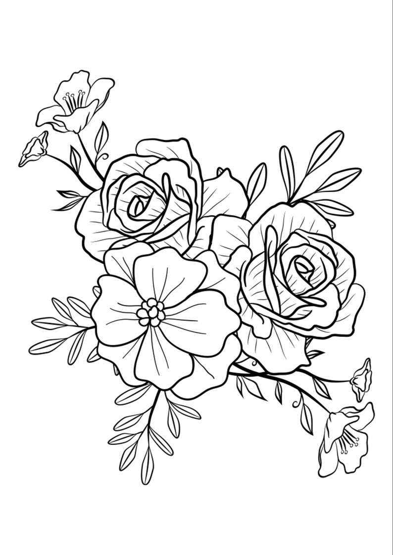 Flower Coloring Pages for Adults and Teens, 20 Pages, Instant Printable ...