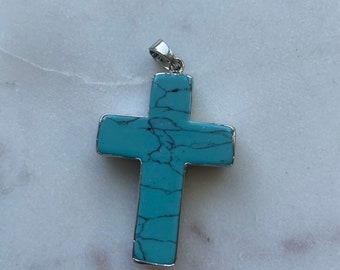 Cross Pendant With Turquoise Color Cross Center 44x44mm - Etsy