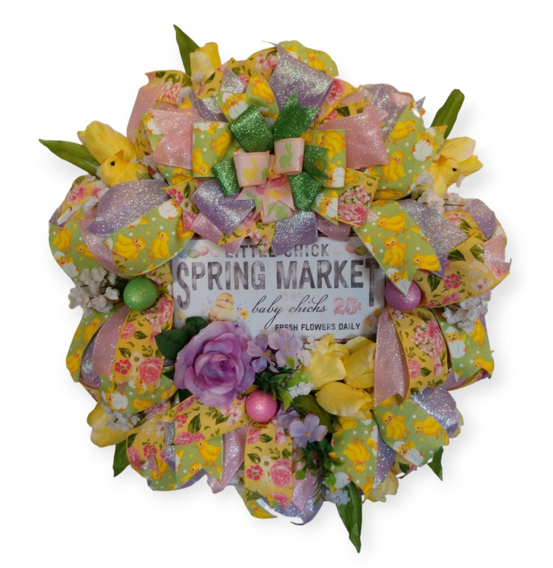 Baby Chick Easter Wreath – Spring Market Door Decoration With Pastel ...