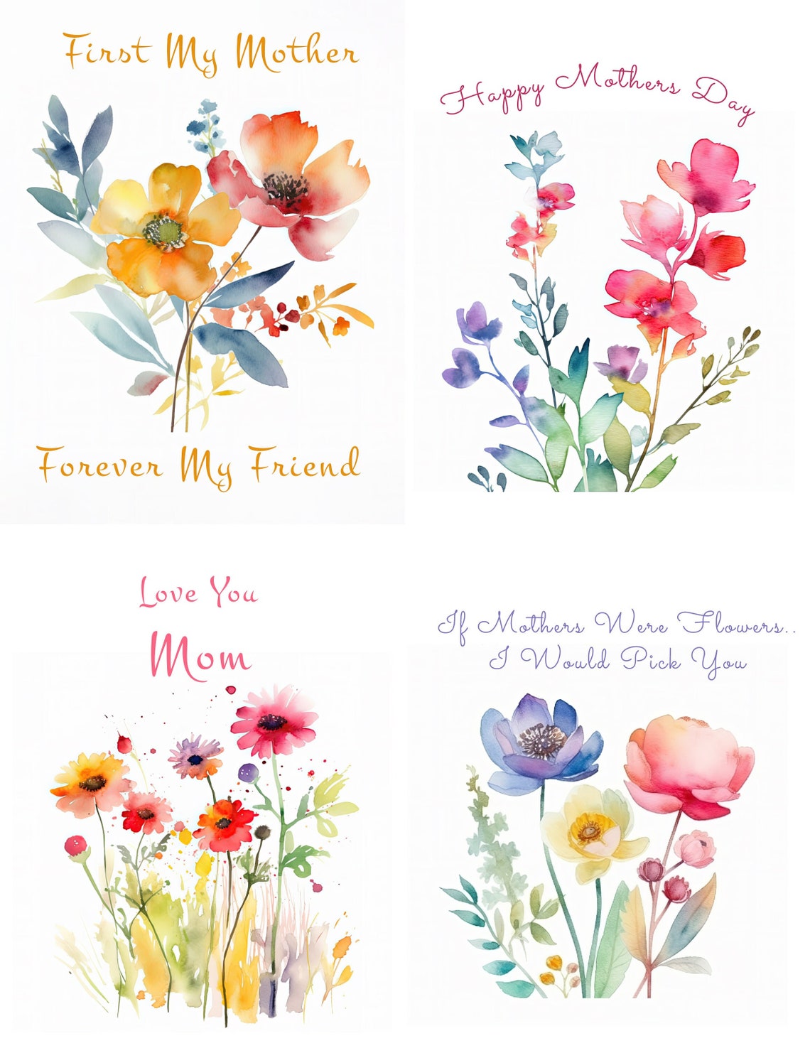 Printable, Mothers Day Download, Watercolor, Flowers, Print, Family ...