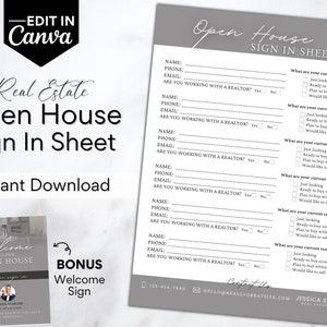 Open House Sign in Sheet + BONUS | Real Estate Open House | Real Estate ...