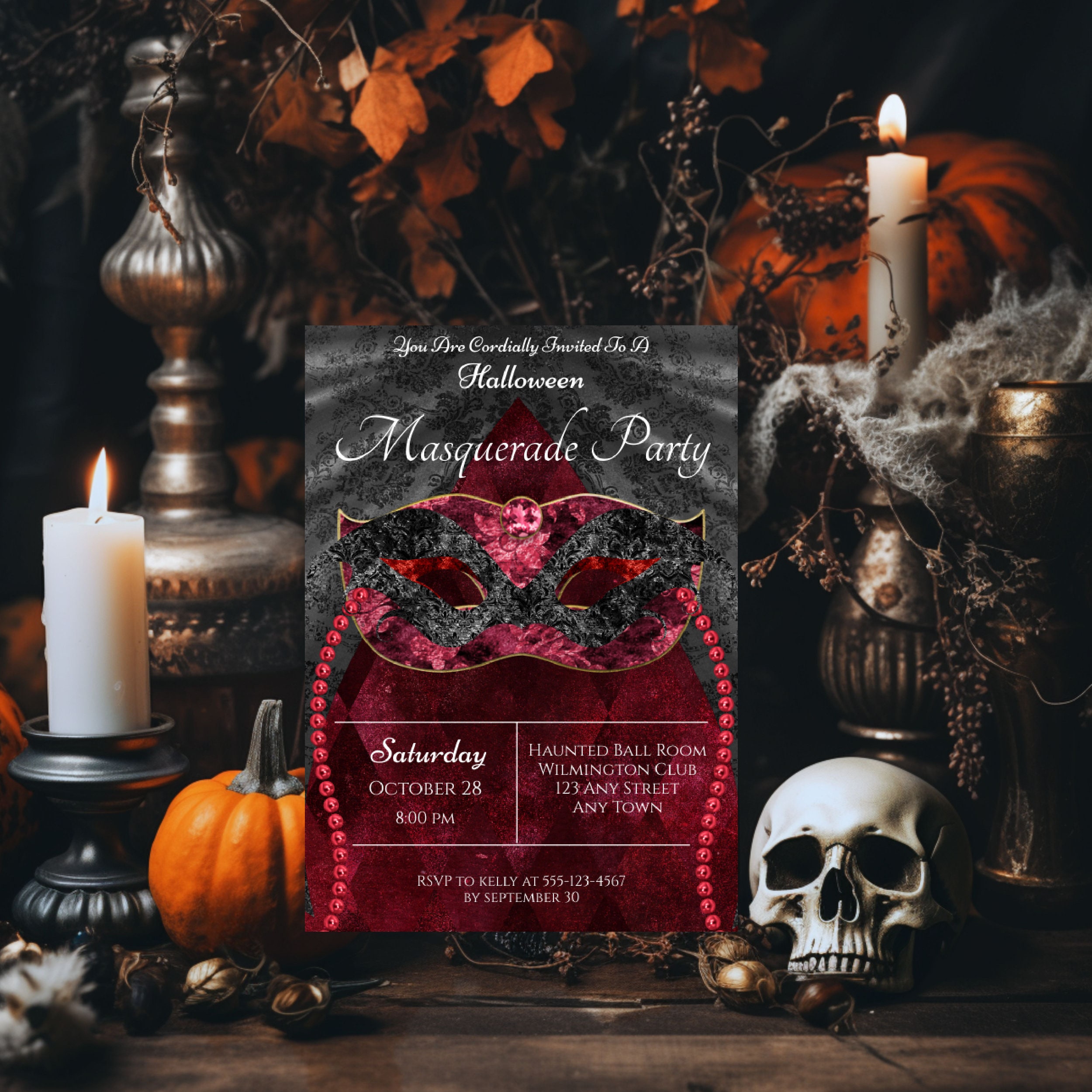 Masquerade Invitation Halloween Masquerade Ball Invite Fall Masquerade ...