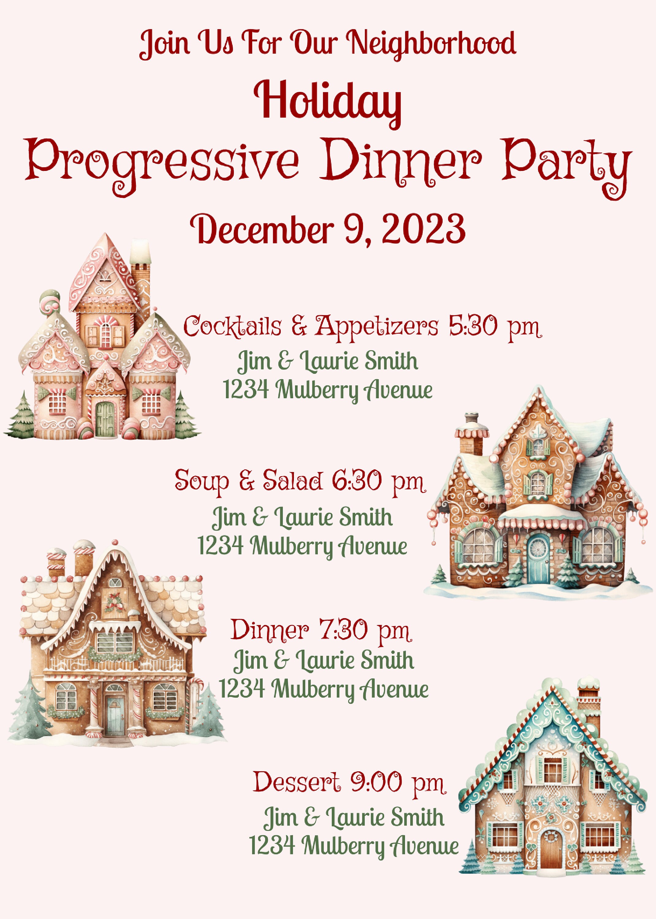 Holiday Progressive Dinner, Party Invitation, Housewarming Party ...
