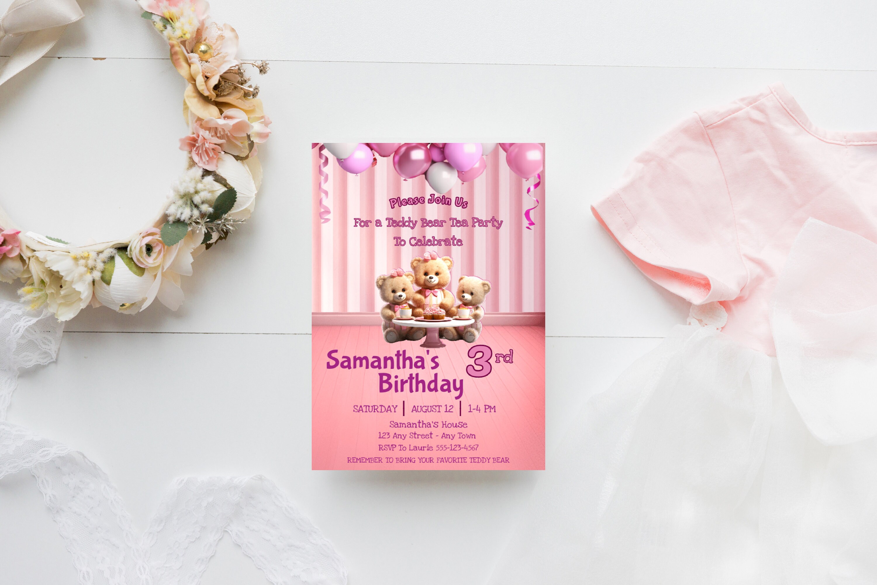 Teddy Bear Tea Party Birthday Invitation, Little Girl Tea Party, Little ...