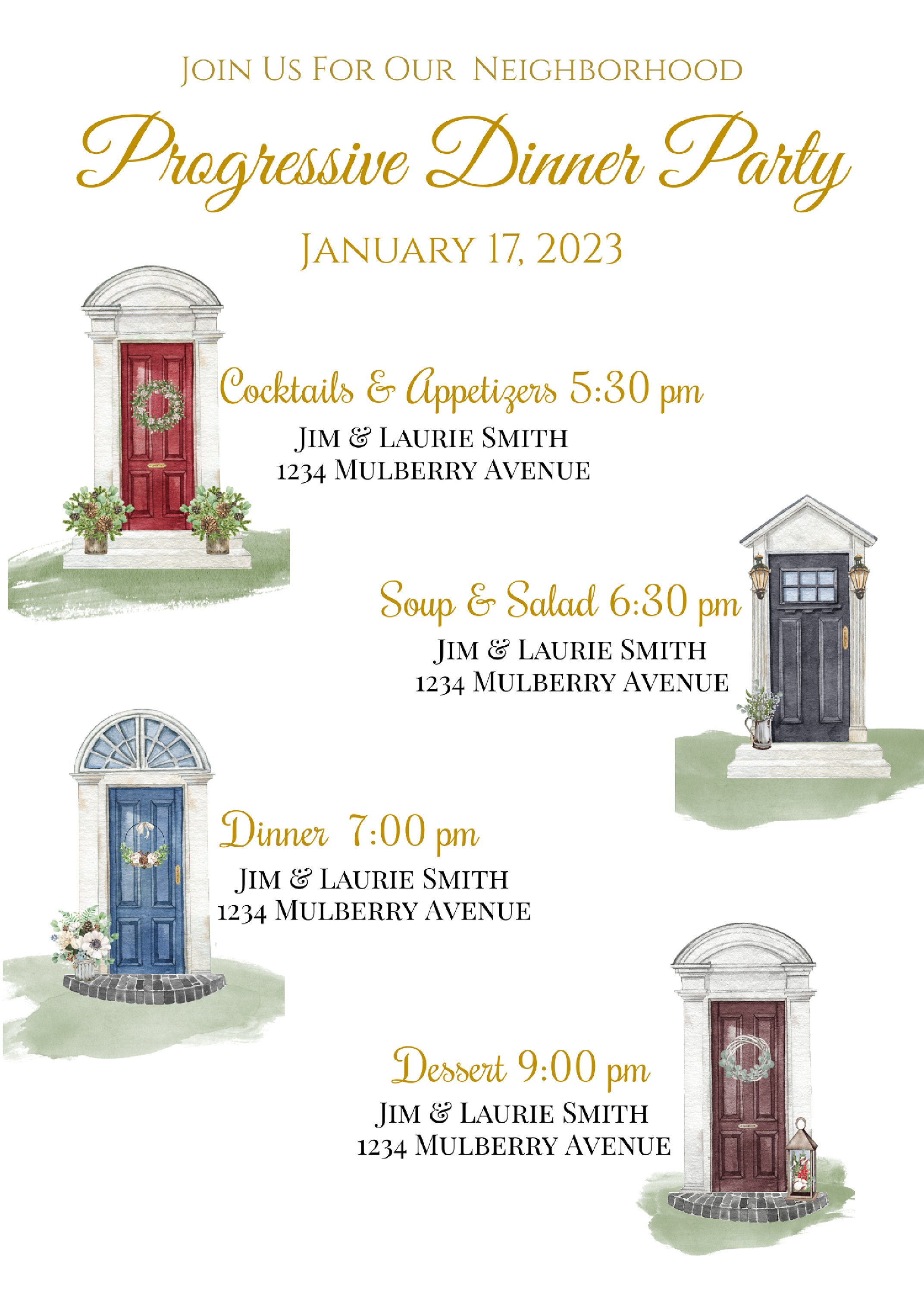 Progressive Dinner, Party Invitation, Housewarming Party, Progressive ...