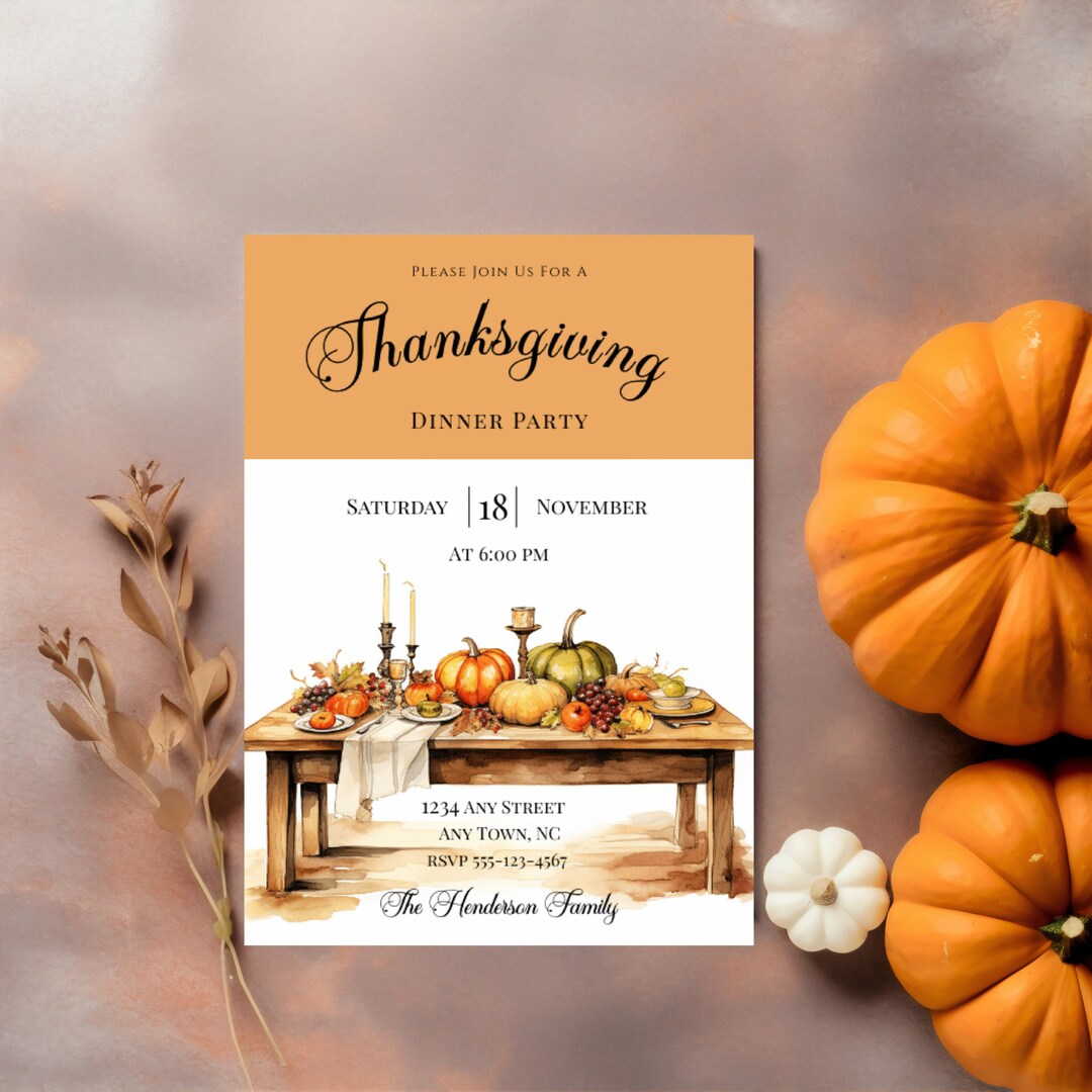 Thanksgiving Dinner Invitation, Let's Give Thanks Invitation Template ...