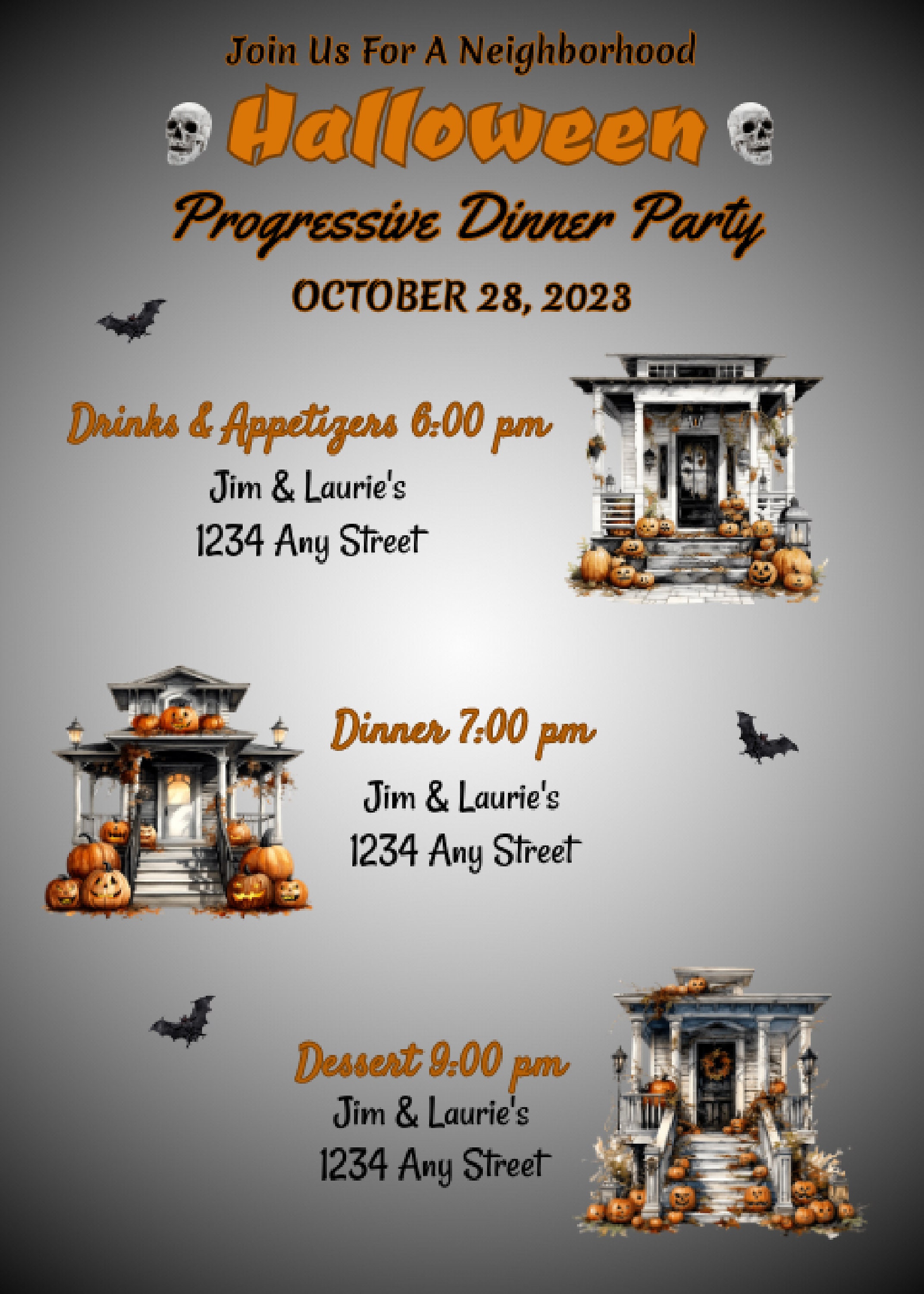 Halloween Progressive Dinner, Party Invitation, Housewarming Party ...
