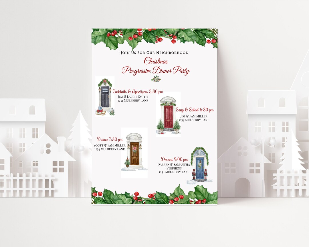 Progressive Dinner Party Flyer, Chritmas Dinner Party, Digital ...