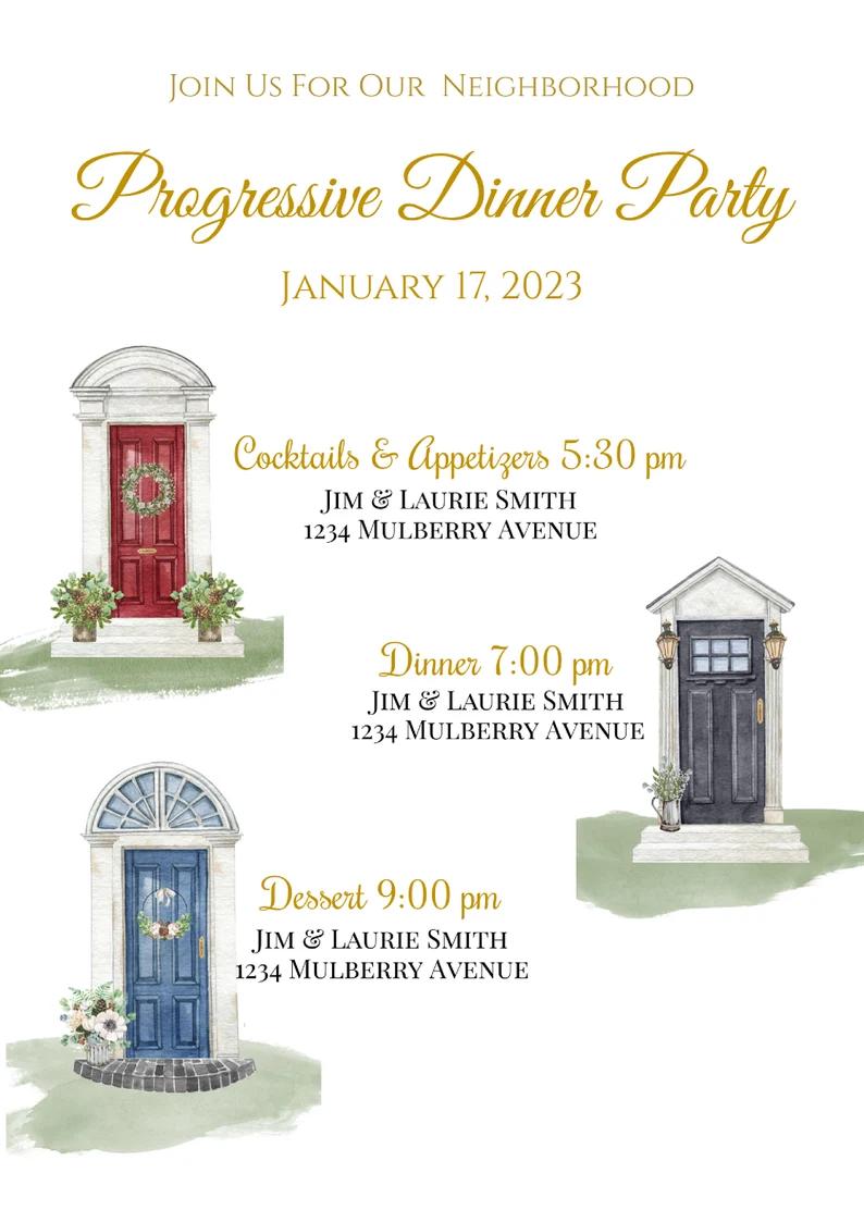 8"x10" Progressive Dinner, Party Invitation, Housewarming Party ...