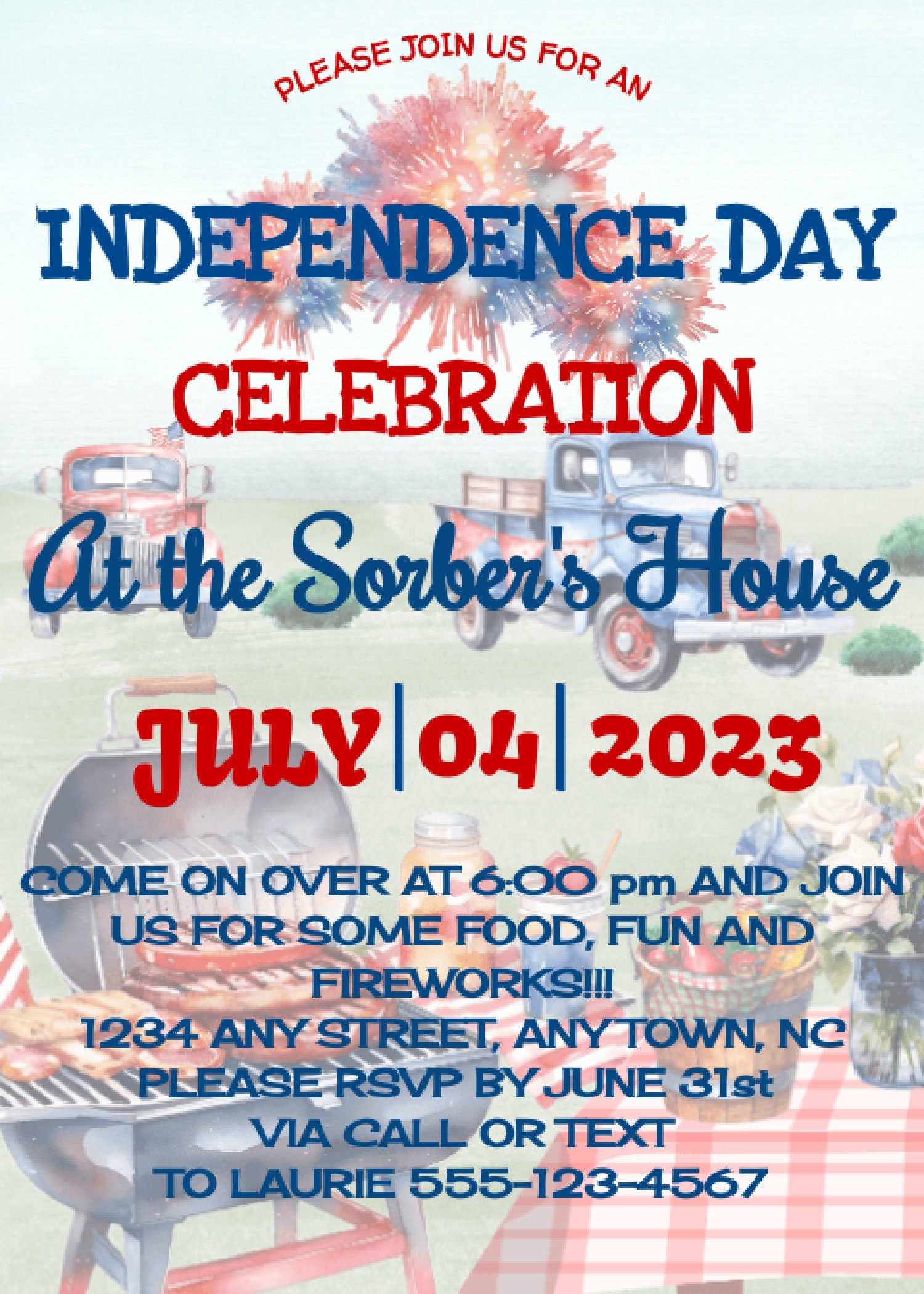 Independence Day Celebration Invitation, 4th of July Party Invitation ...