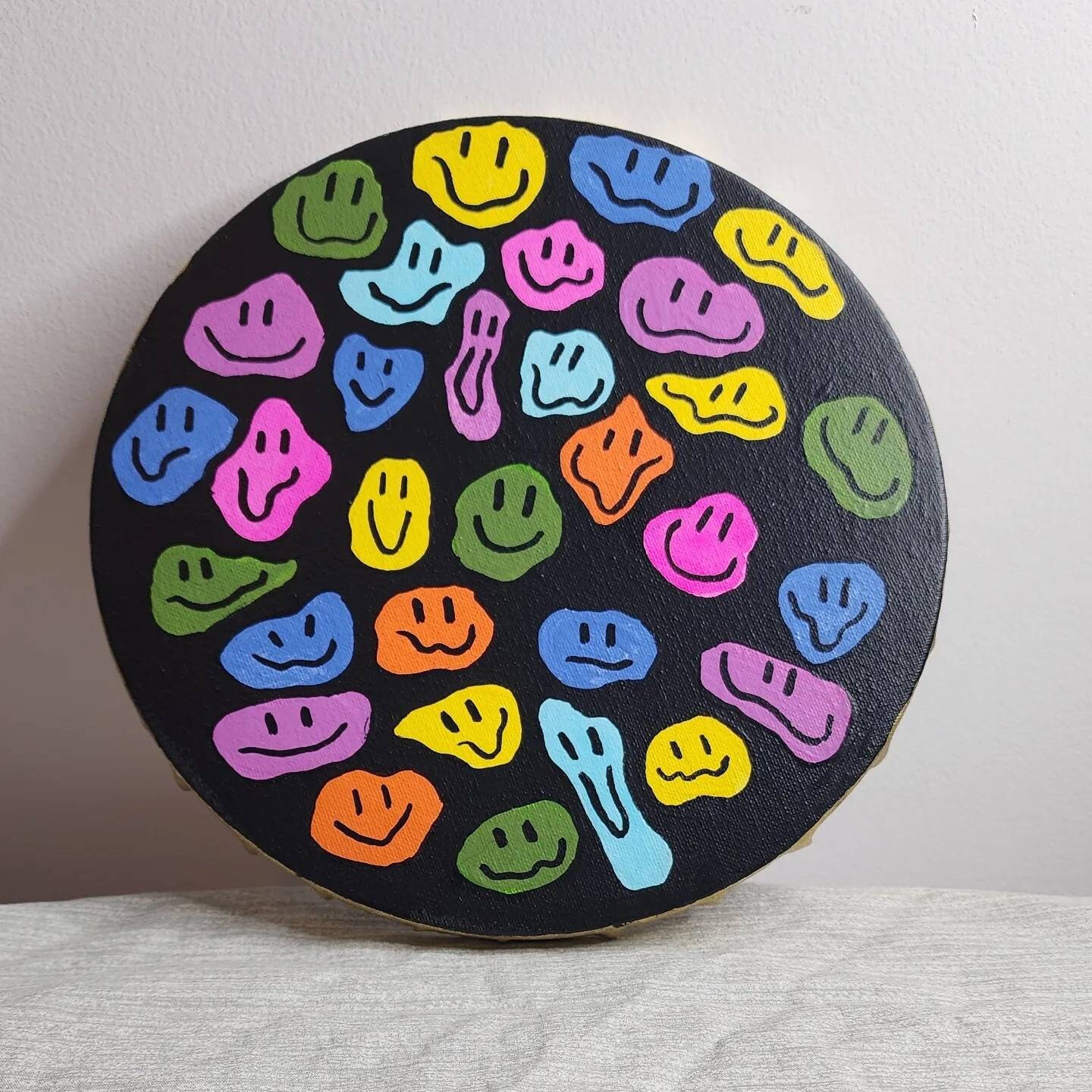 Round Funky Smiley Face Canvas - Etsy