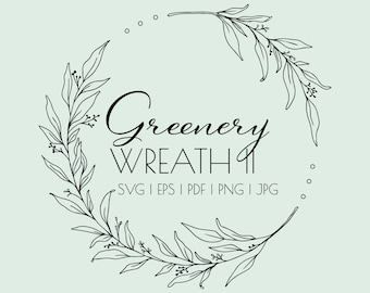 SVG Bundle | Greenery Wreath III | Hand-drawn Line Art - Etsy