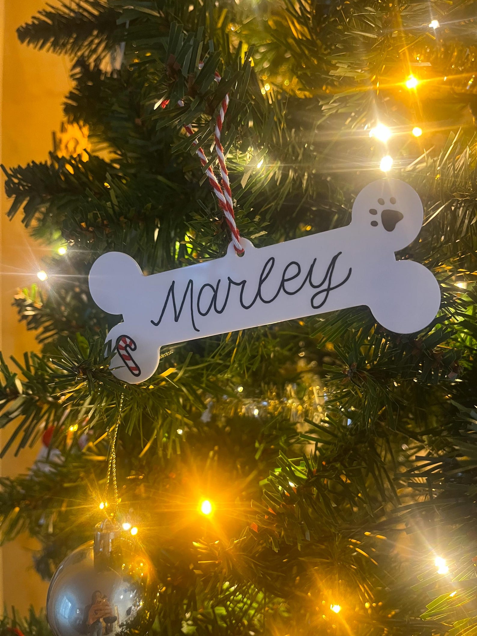 Personalised Dog Bone Christmas Bauble, Hand-lettered Calligraphy ...