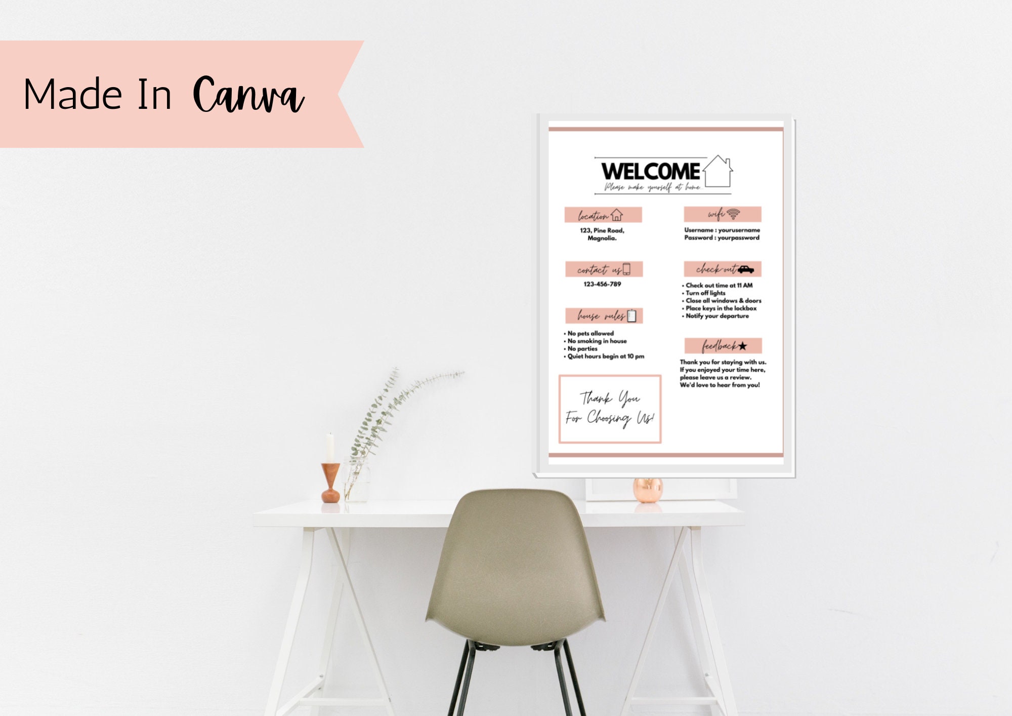 1 Page Airbnb Welcome Sign Template, Airbnb Welcome Book, House Rules ...