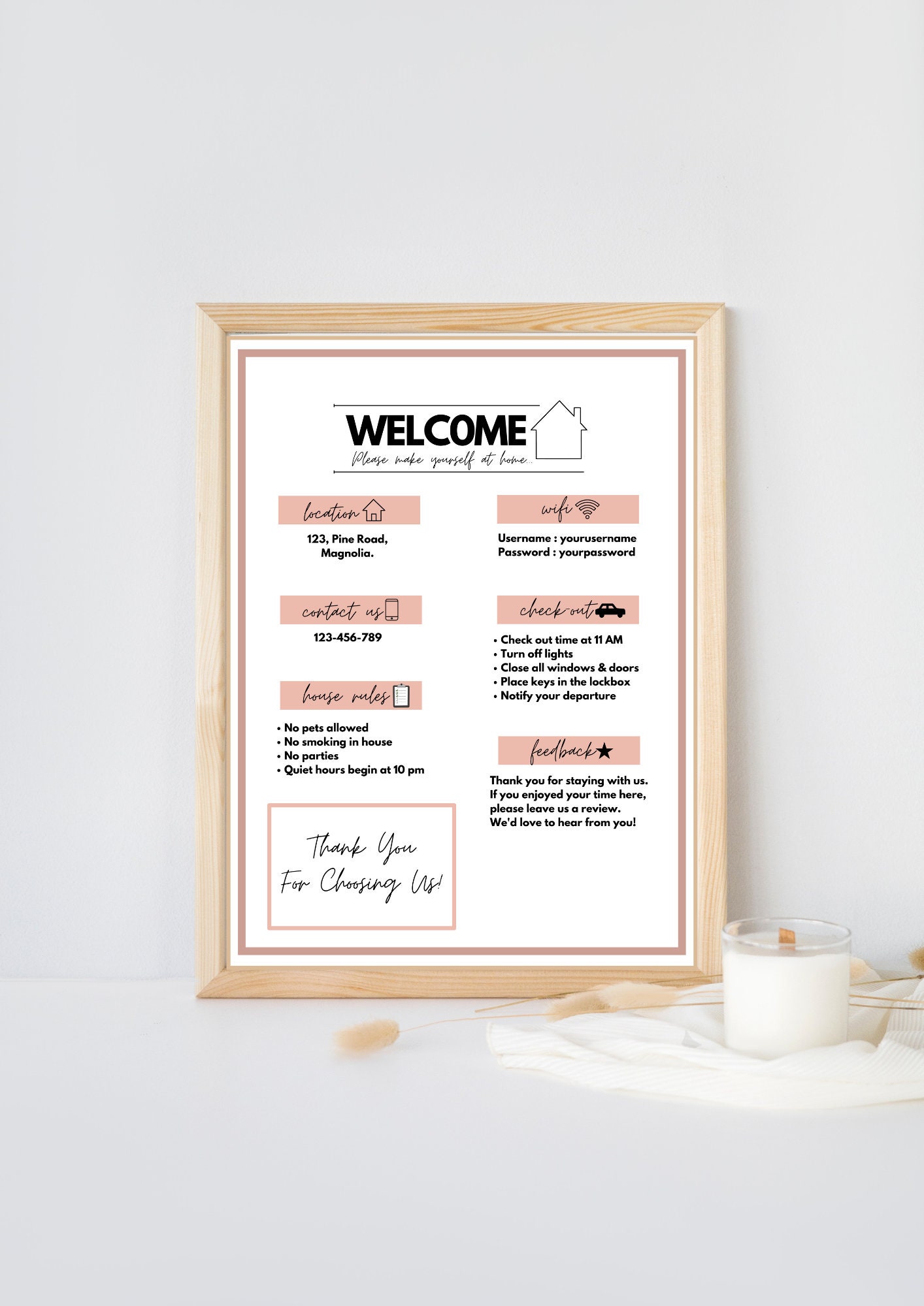 1 Page Airbnb Welcome Sign Template, Airbnb Welcome Book, House Rules ...