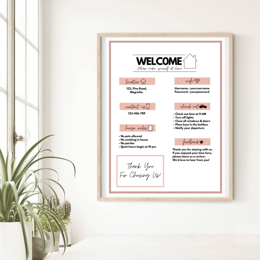 1 Page Airbnb Welcome Sign Template, Airbnb Welcome Book, House Rules ...
