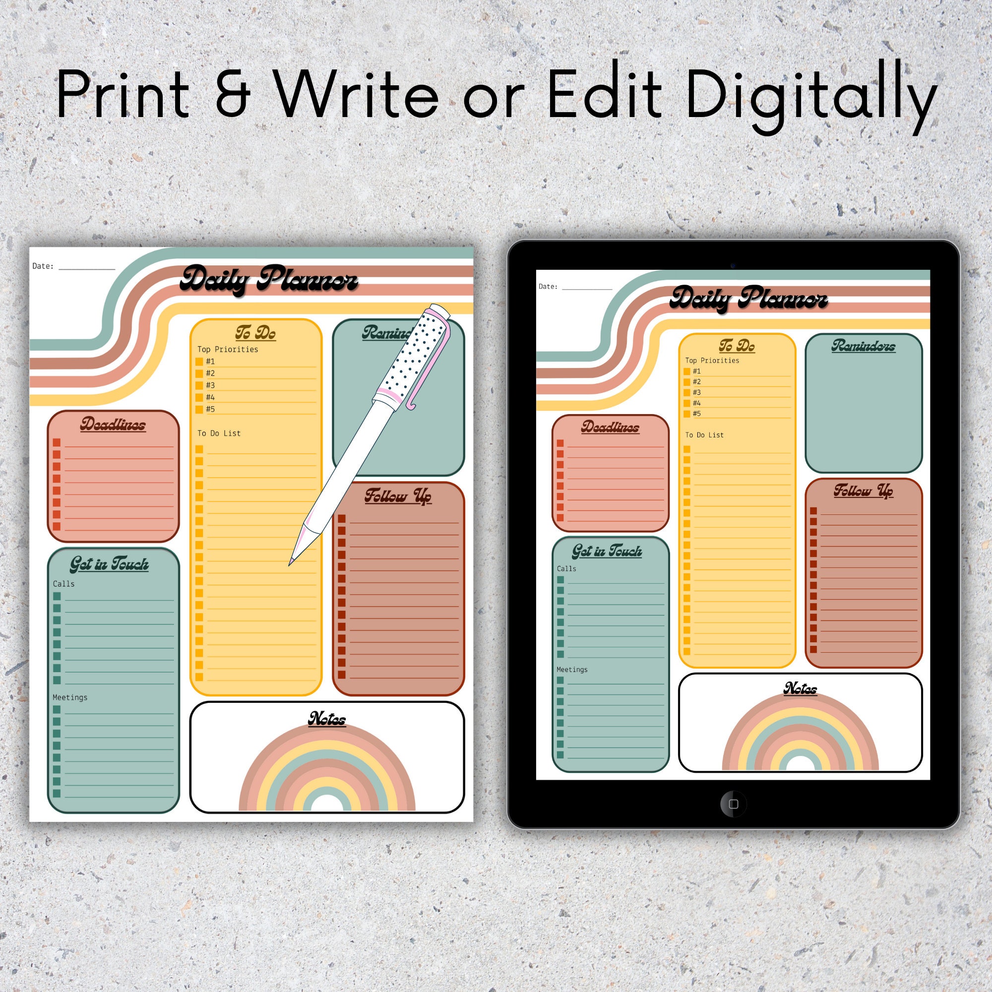 Groovy Editable Daily Planner to Do List Reminder Printable Planner PDF ...