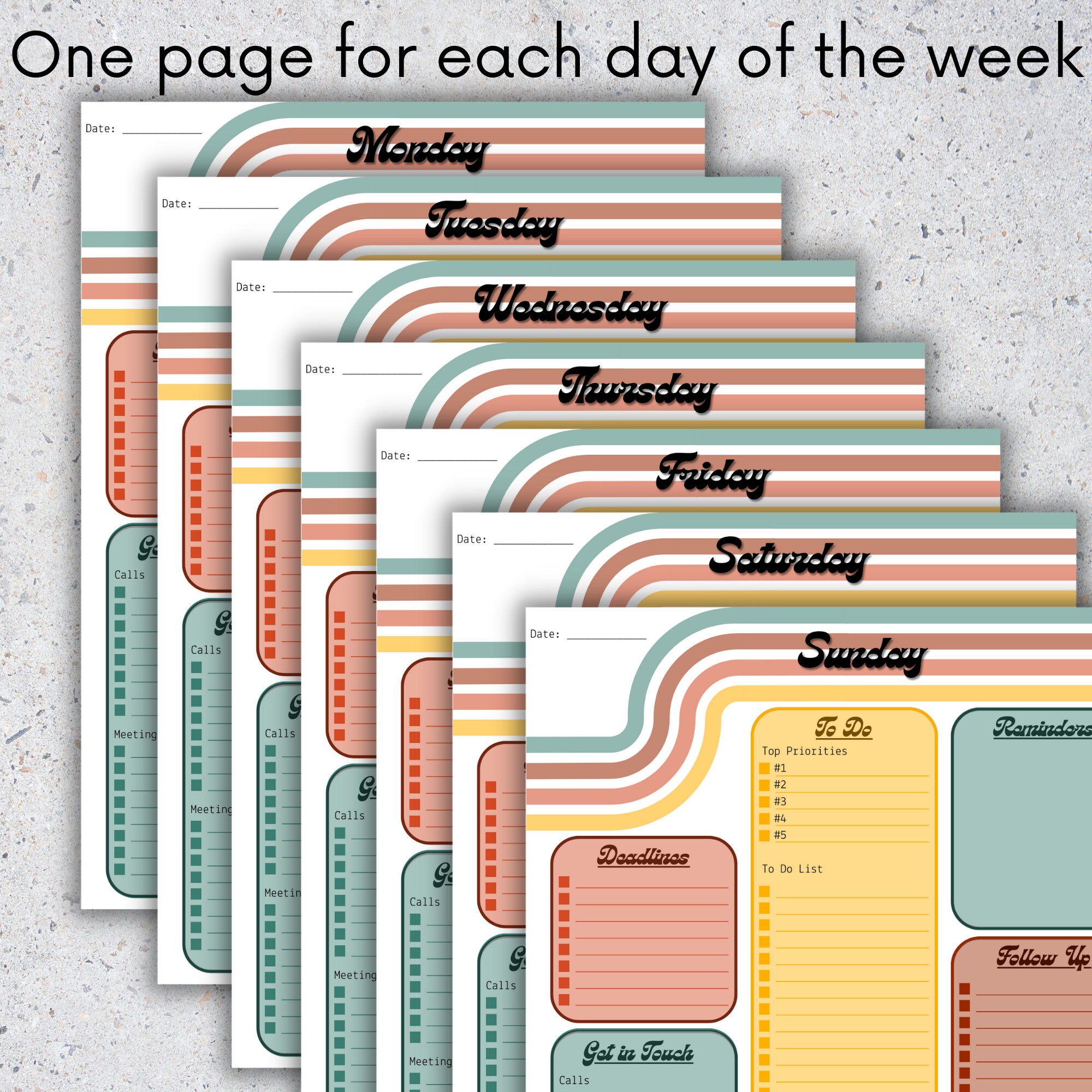 Groovy Editable Daily Planner | to Do List | Reminder | Printable ...