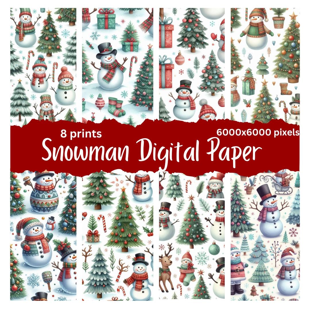 SNOWMAN Digital Paper, Christmas Digital Graphics, Scrapbooking ...