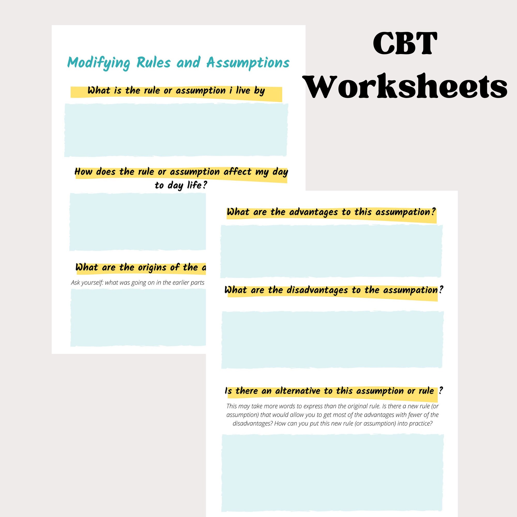 Modifying Rules and Assumpations CBT Worksheets Mental - Etsy