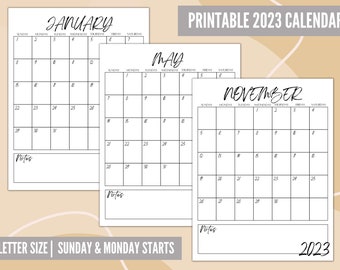 Printable Minimalist Calendar 2023 Letter Size - Etsy