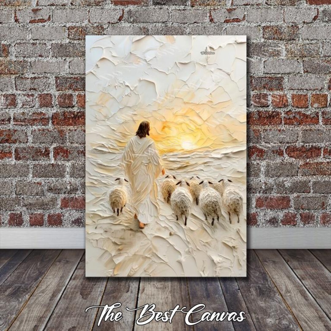 Jesus Good Shepherd Art – Palette Knife Christian Design (digital ...