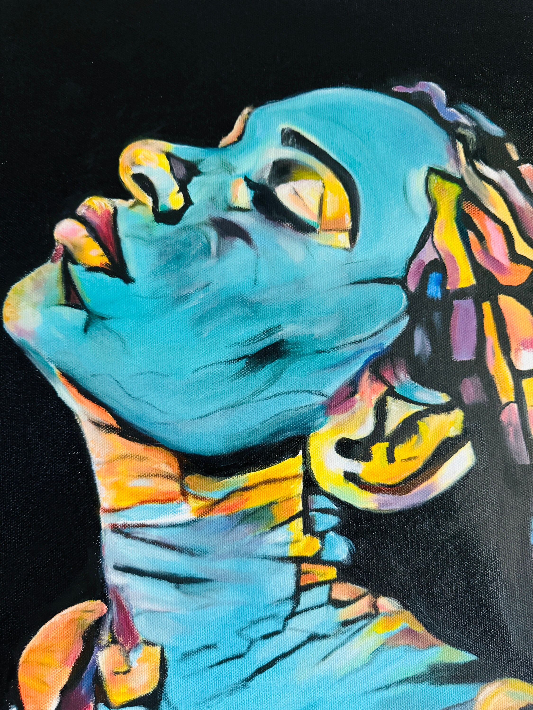 Turquoise Girl: Vibrant Portrait on Black Background - Unique 16x24 Oil ...