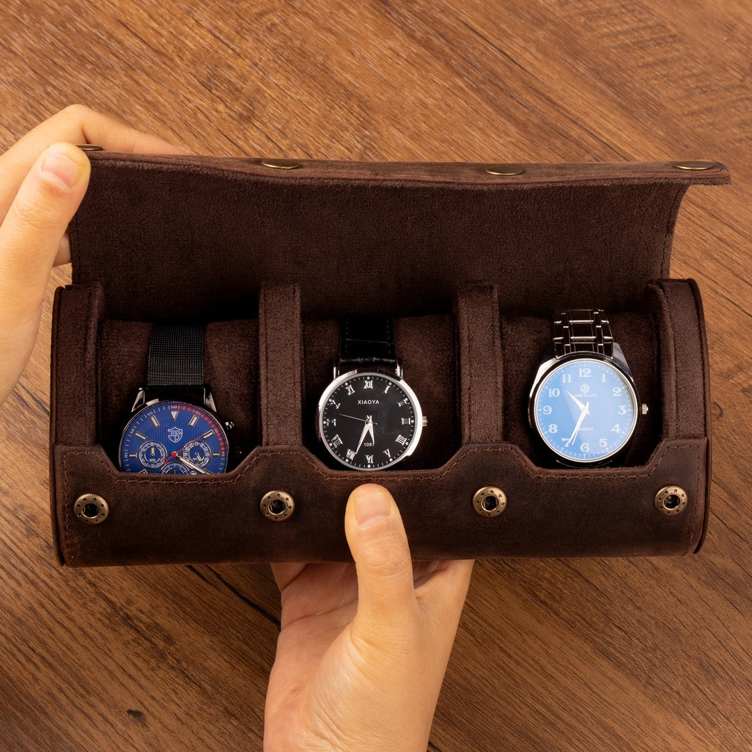 Personalized Full Grain Leather Watch Roll Case Organizer, Watch Travel ...