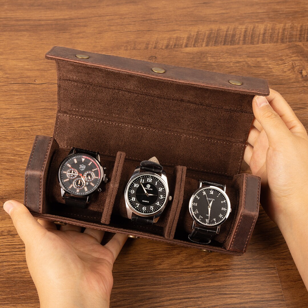 Personalized Full Grain Leather Watch Roll Case Organizer, Watch Travel ...