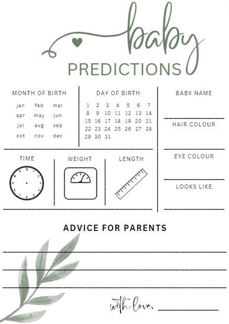 Baby Shower Predictions - Etsy