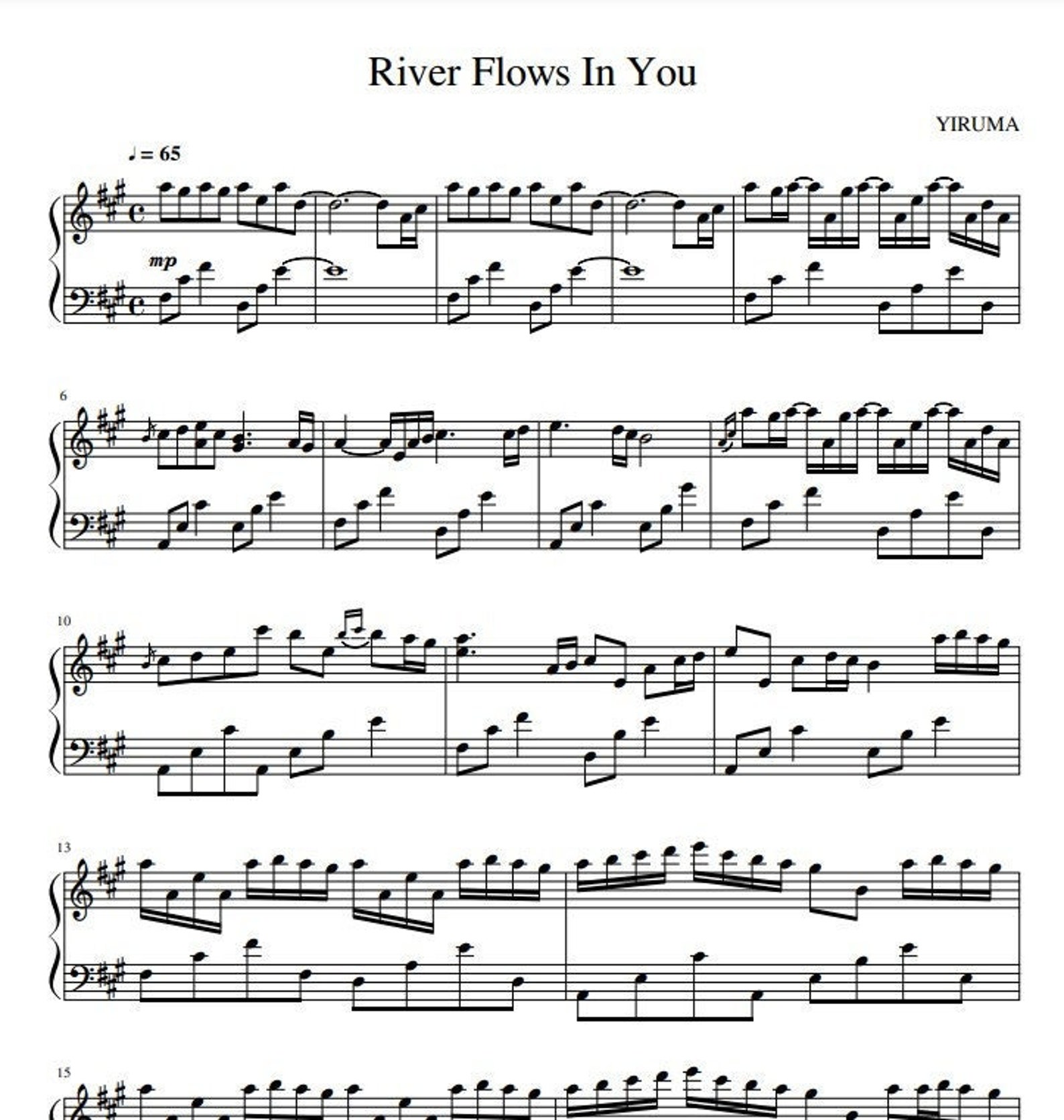 River Flows in You - Yiruma - Piano Sheet Music - Etsy