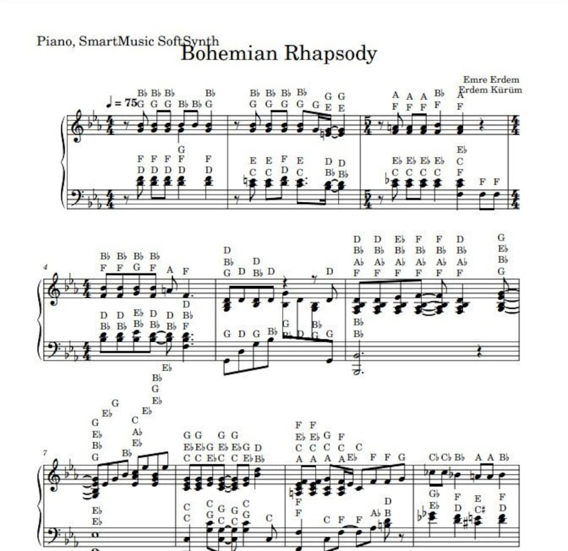 Bohemian Rhapsody (note Names) Sheet Music Piano - Etsy